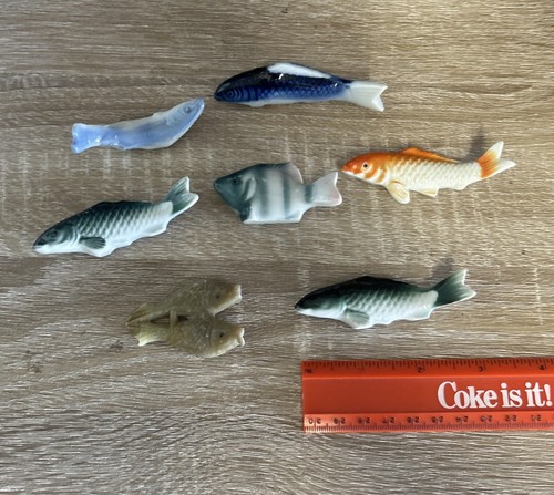 Japanese Porcelain Chopstick Rests Hashioki Blue Koi Carp Fish Lot 7 | eBay