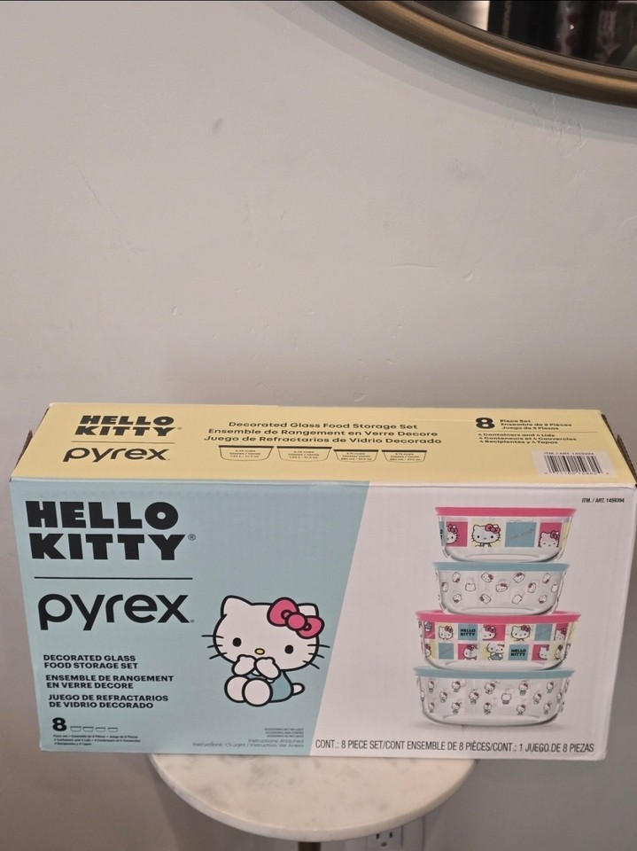 Pyrex Hello Kitty Decorated Glass Food Storage Container 8 Piece Set ...
