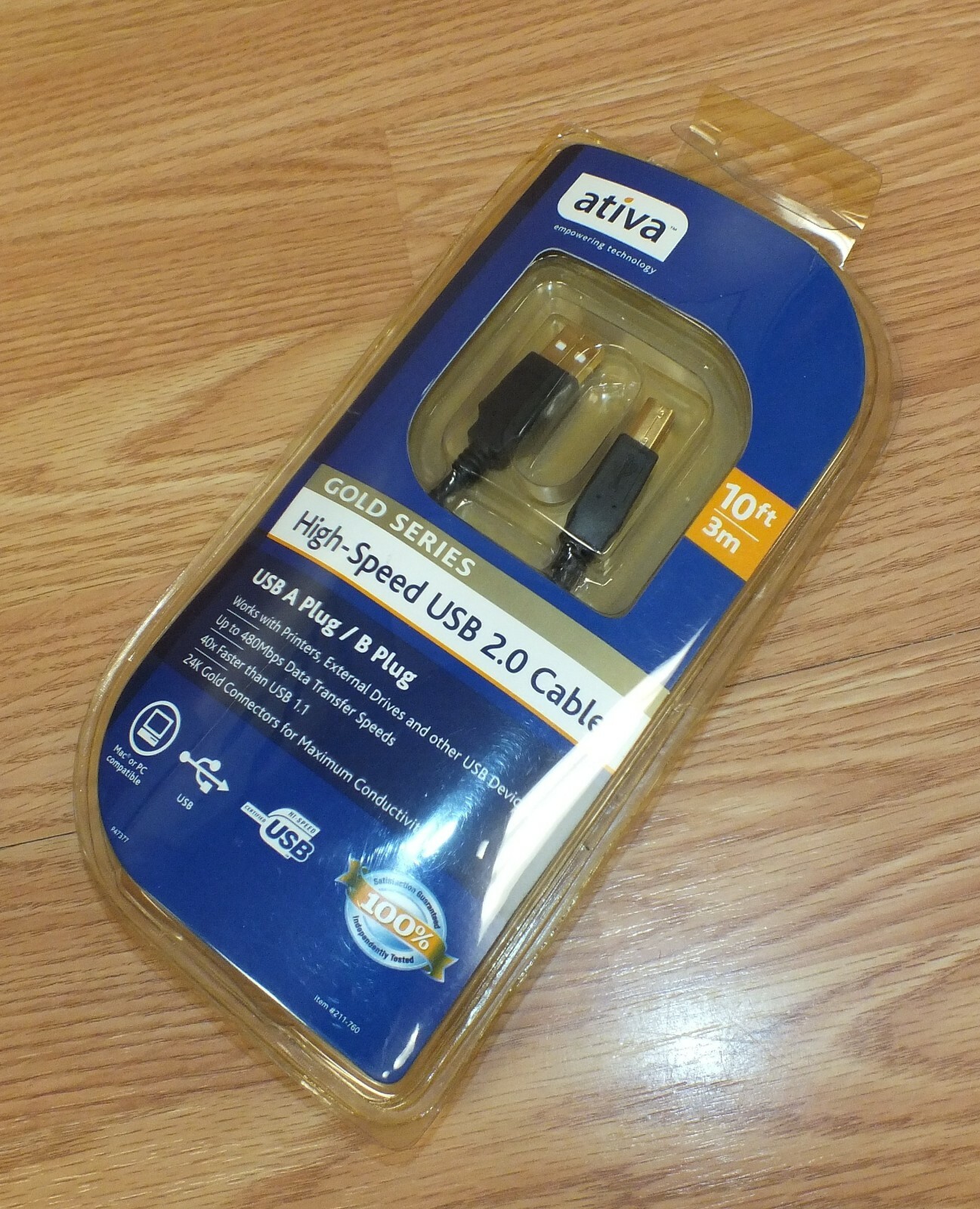 Genuine Ativa 10ft 3m Gold Series High Speed UISB 2.0 Cable A & B Plug ...