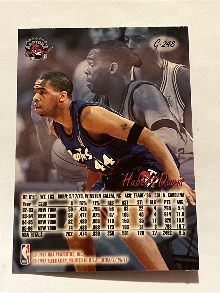 1996-97 Fleer Ultra Basketball Card Toronto Raptors #248 Hubert Davis ...
