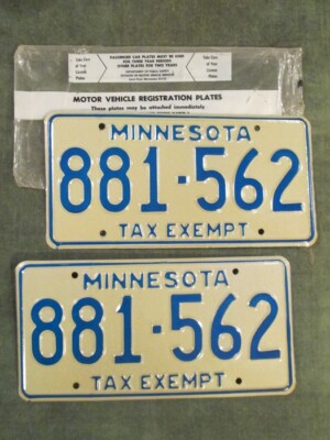 Tax Exempt 1960's Minnesota POLICE License Plate MATCHED PAIR Plates ...