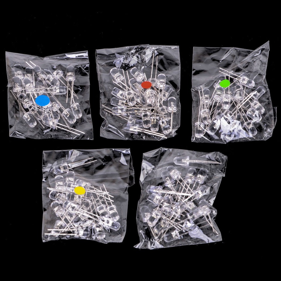 100pc 5mm Led Ultra Diodes Water Clear Red Green Blue Yellow White Mix ...