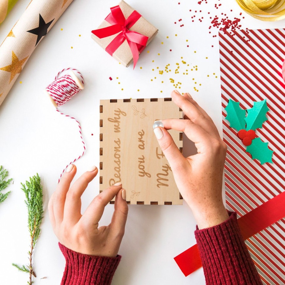 Wooden Friendship Appreciation Gift Box Keepsake Box with Heart Slices ...