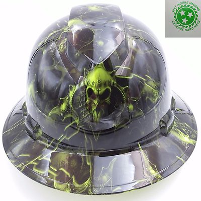 Hard Hat FULL BRIM custom hydro dipped , HELL RAISER SKULLS GREEN | eBay