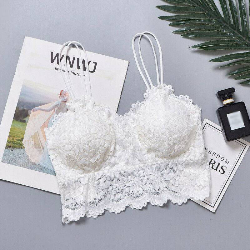 Women Lace Top A Padded Bra Vest Tank Backless Crop Floral Bralette ...
