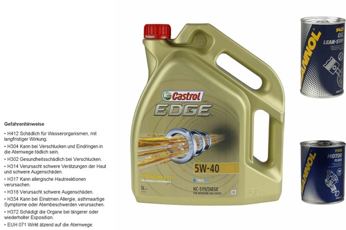 5L engine oil Castrol EDGE 5W-40 1x MANNOL leak stop additive + motor ...
