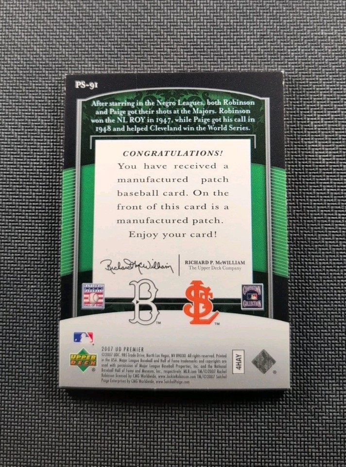 Satchel Paige Jackie Robinson 2007 UD Premier Stitchings Relic /50 ...