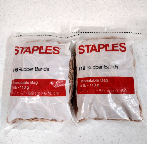 Staples Rubber Bands #19 1/4 lb. Resealable Bag of 375 Bands (28624) (2 ...