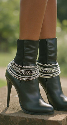 Women 2 PCS Boot Bracelet Silver Metal Chain Shoe SET Charm Multi ...