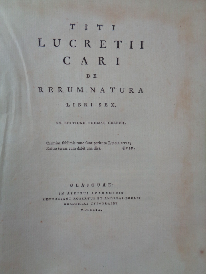 1759 DE RERUM NATURA LIBRI SEX TITUS LUCRETIUS CARUS published by ...