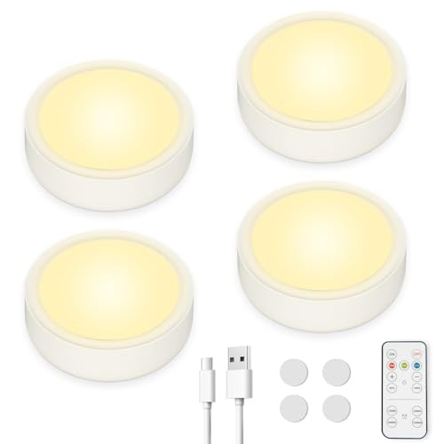 LED Puck Lights with Remote Control, 1600mAh USB Rechargeable Battery ...