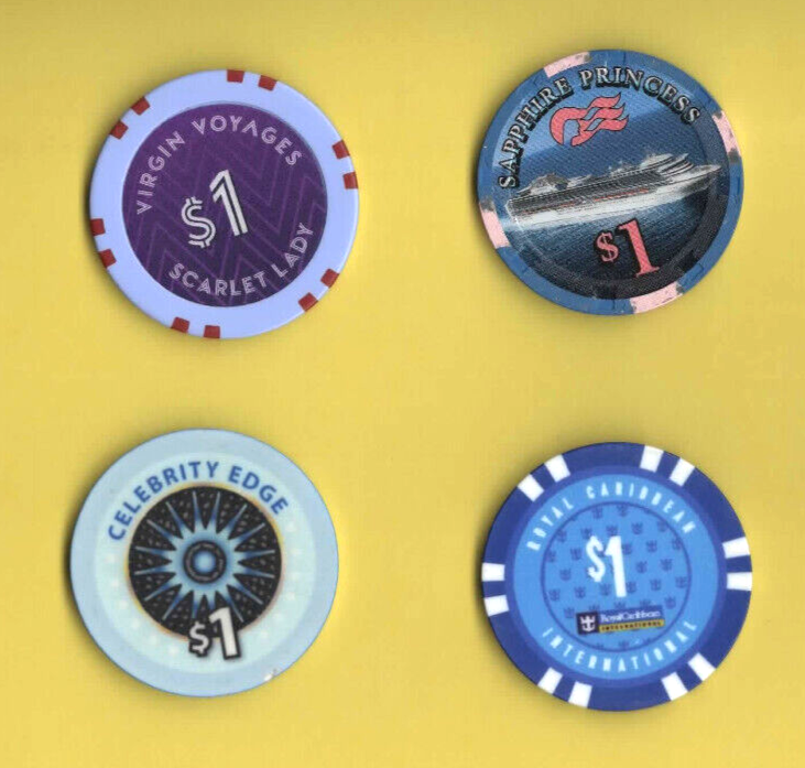 4 CRUISE SHIP CASINO CHIP LOT CELEBRIY EDGE, SAPHIRE PRINCESS, SCARLET ...