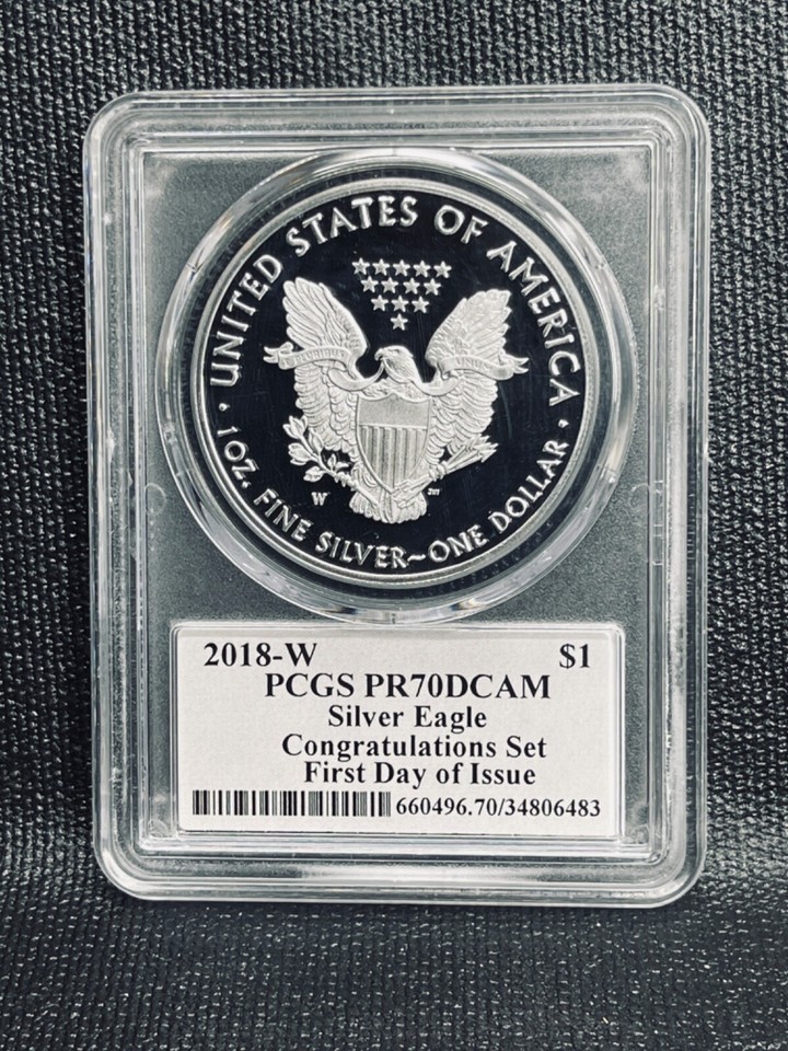 2018-W SILVER EAGLE CONGRATULATION SET PCGS PR70DCAM FDOI THOMAS ...