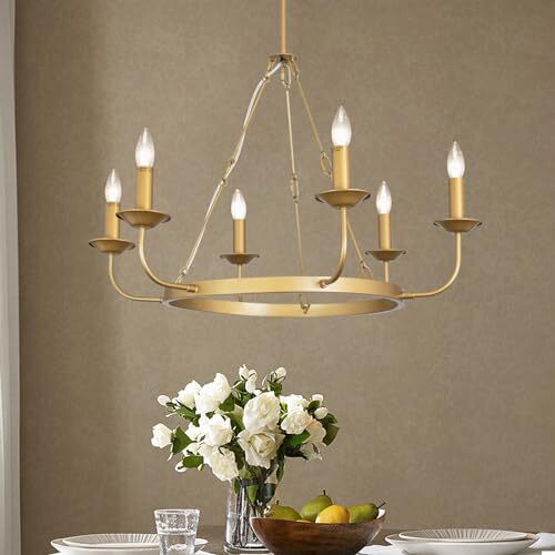 Modern Gold Chandelier Round Lighting Fixtures, 6-Lights Gold-6 x E12 ...