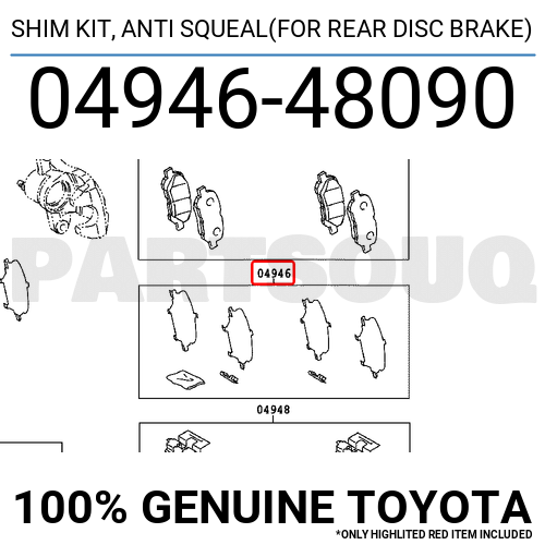 0494648090 Genuine Toyota SHIM KIT, ANTI SQUEAL(FOR REAR DISC BRAKE ...