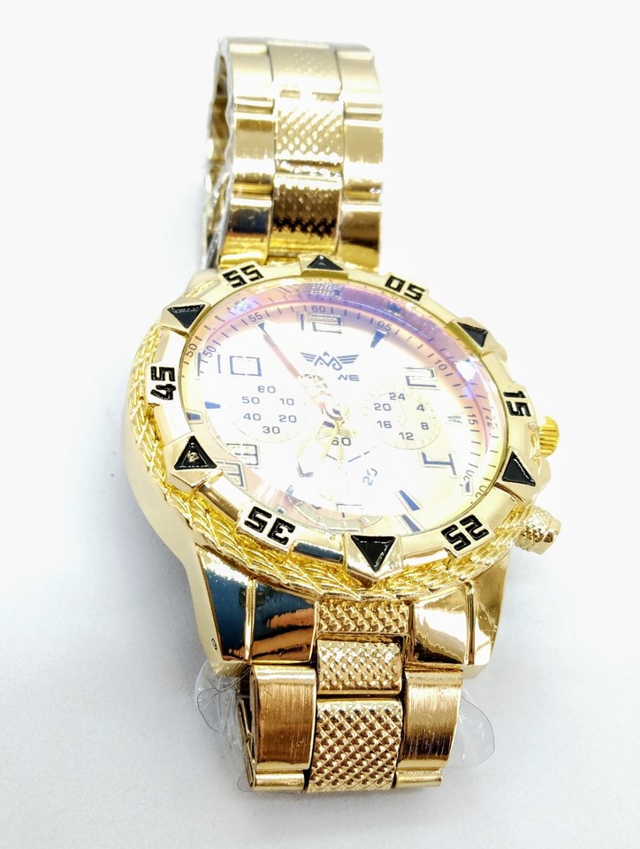GOLD ZHOWE WATCH Men's Golden Face Quartz Dial Analog Pointer ...