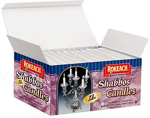 Rokeach Traditional 3 hour Shabbat Candles, 72 Count, White Shabbos ...