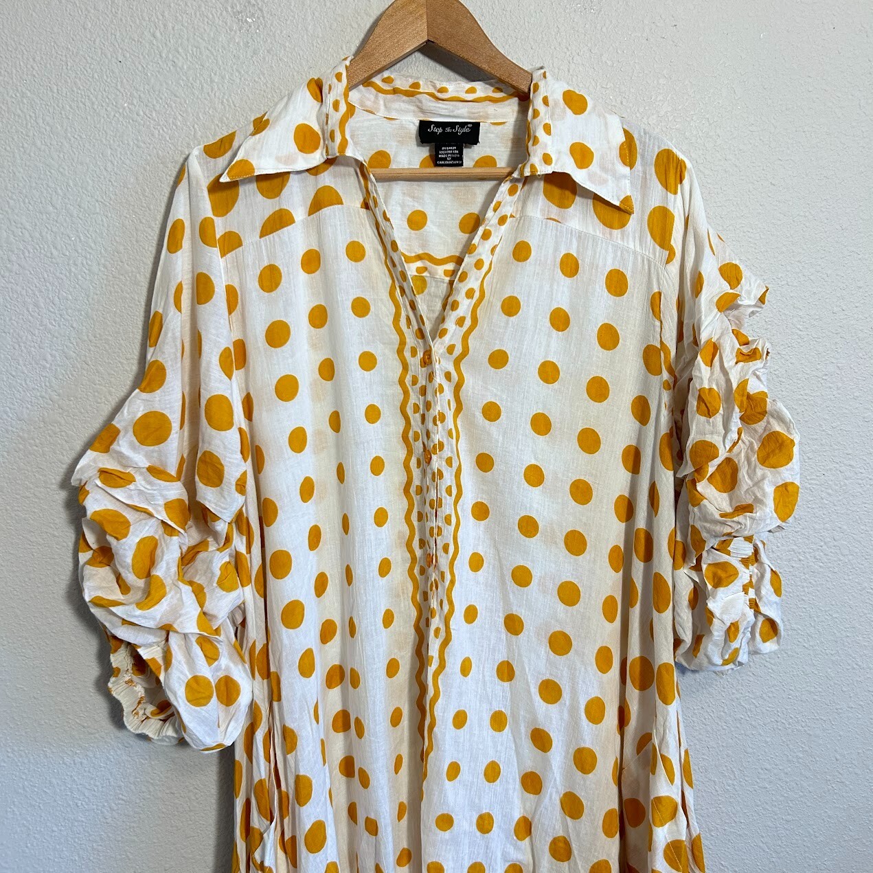 Step In Style Button Down Tunic Top Dress 1X Ruffle Sleeve Polka Dot ...