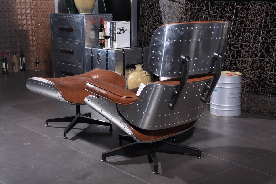 Aviator Eames Lounge Chair & Ottoman Full Real Leather Armchair - Made ...