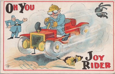 Comic PC * Red Devil Automobile Man Hitting Dogs "Joy Rider" 1912 Butte ...