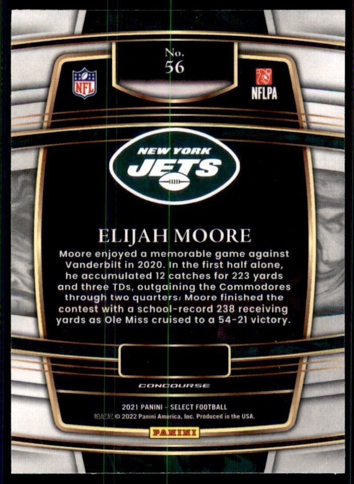 2021 Select Concourse Elijah Moore Rookie New York Jets #56 | eBay