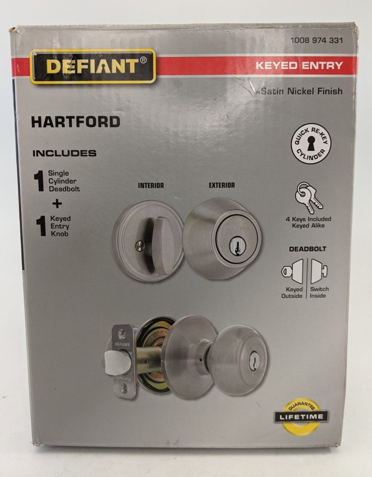 Defiant Hartford Satin Nickel Combo Pack with Single Cylinder Deadbolt ...