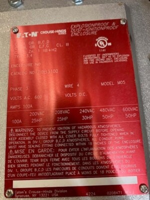 Eaton Crouse- Hinds Explosion Proof Disconnect 3- pole disconnect ...