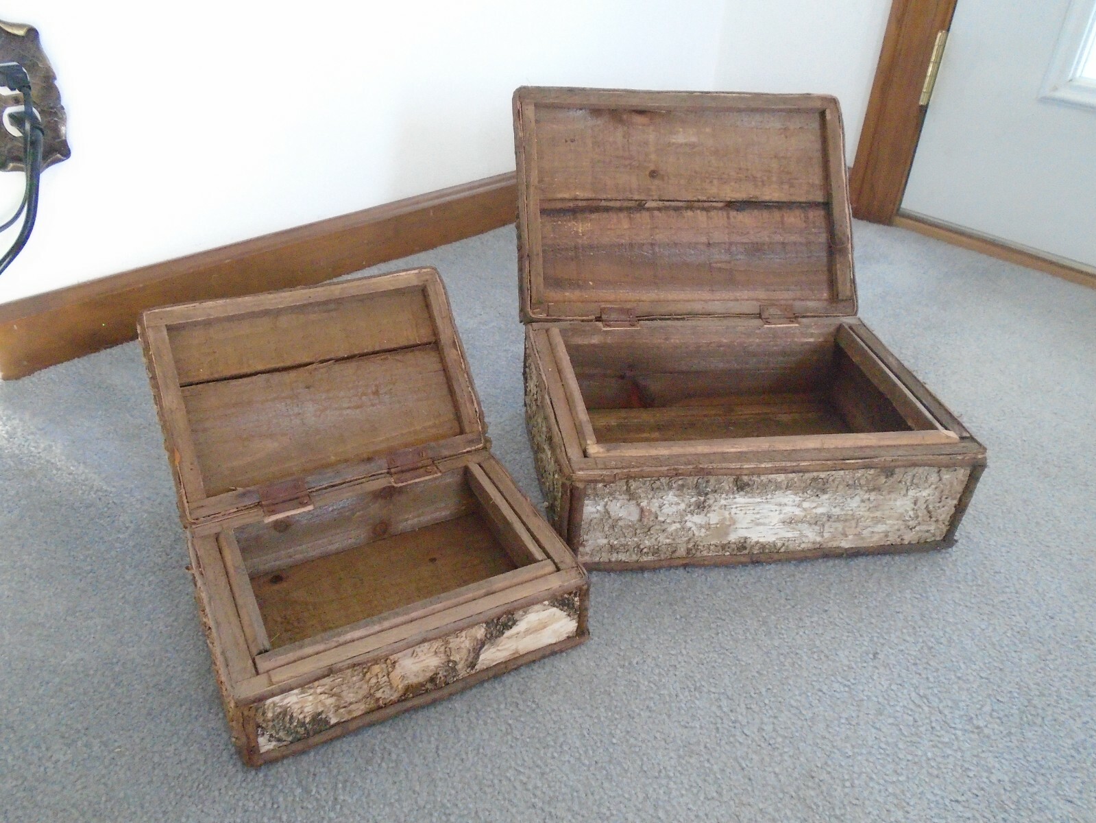 Rustic Wooden Birch bark twig Hinged Storage boxes Set of 2 Decor Home ...
