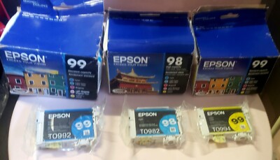 Epson 98 / 99 Genuine Ink ( 2 ) Cyan ( 1 ) Yellow Set of 3 New Sealed ...