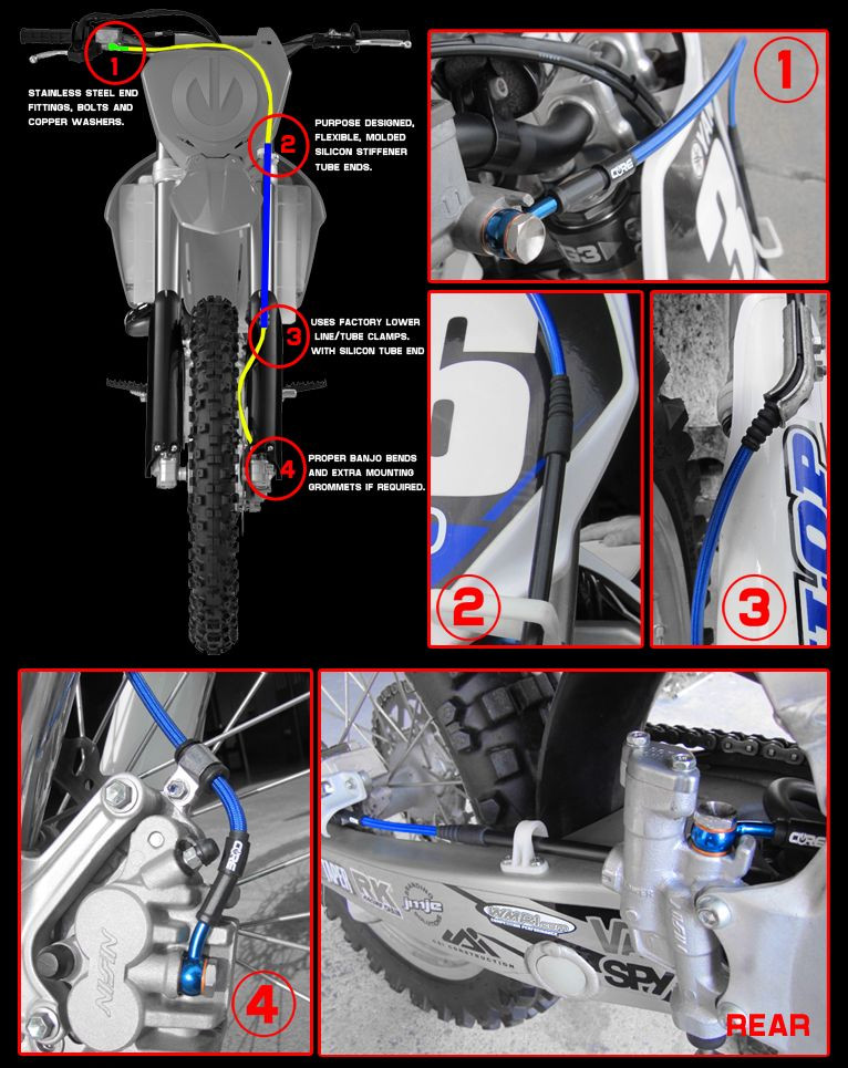 YAMAHA YZ250F YZ450F 2010-2020 FRONT CUSTOM STAINLESS BRAKE LINE ...
