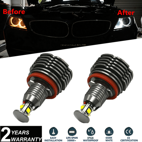 2x 40W H8 White LED Angel Eyes Halo Light Bulbs For 328i 335i 528i 535i ...