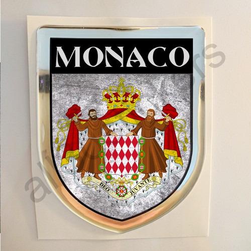 Monaco Sticker Coat of Arms Resin Domed Stickers Flag 3D Adhesive Car ...