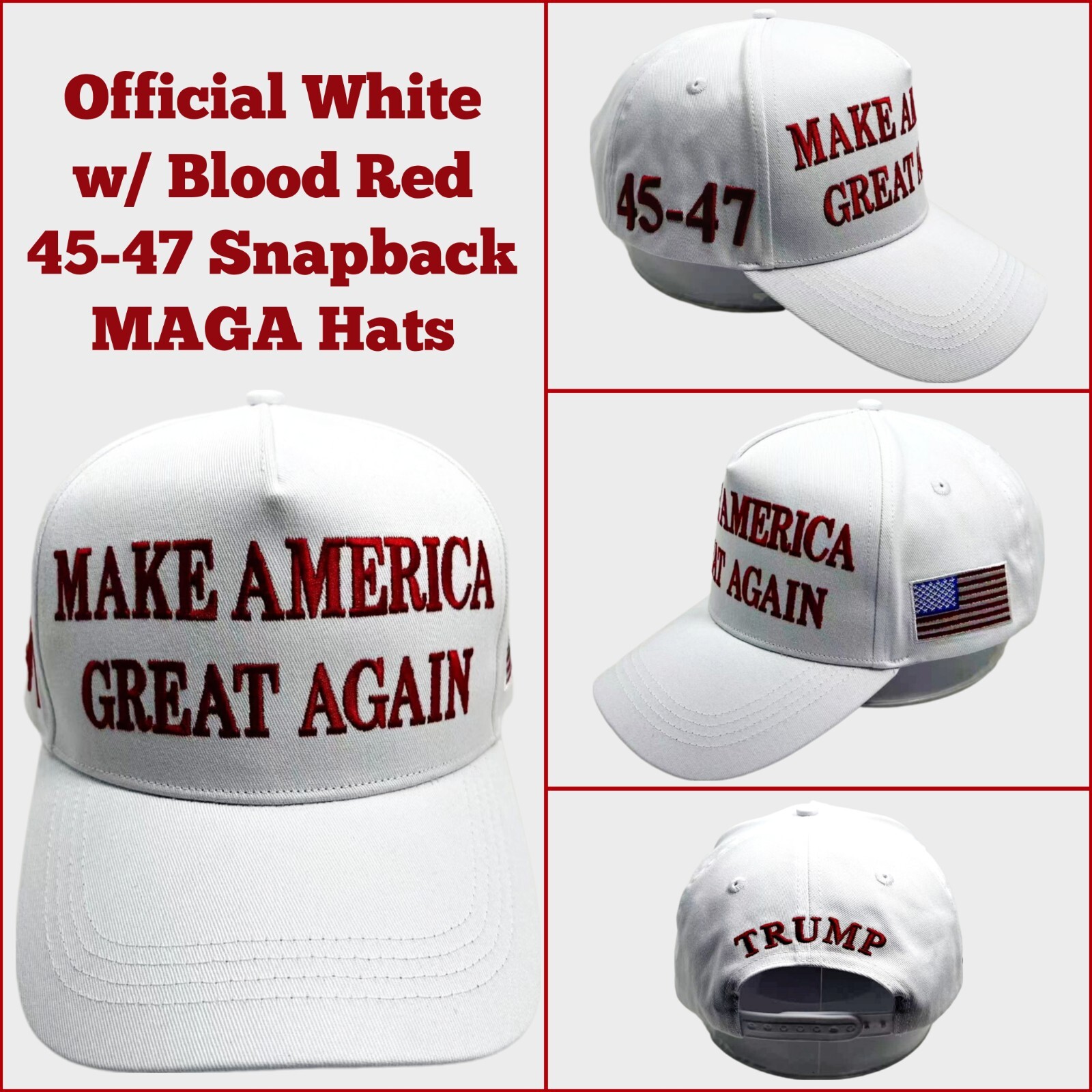White with Blood Red Official Trump 45-47 Make America Great Again 2024 ...