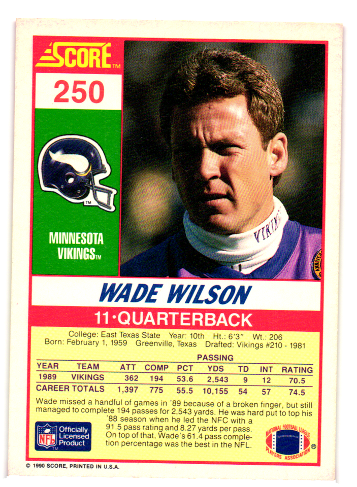 1990 Score Football Card #250 Wade Wilson Vikings | eBay