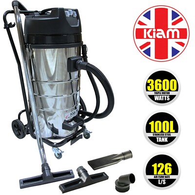 Kiam KV100 100L Industrial 3 Motor 3600W Wet & Dry Vacuum Cleaner ...