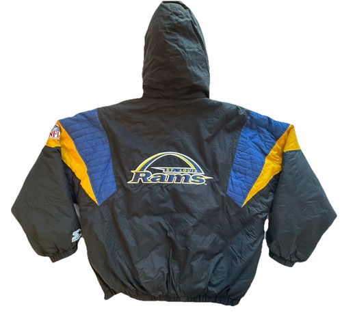 Vintage 90s St Louis LA Rams Starter Jacket Hooded Puffer XL Ultra Rare ...