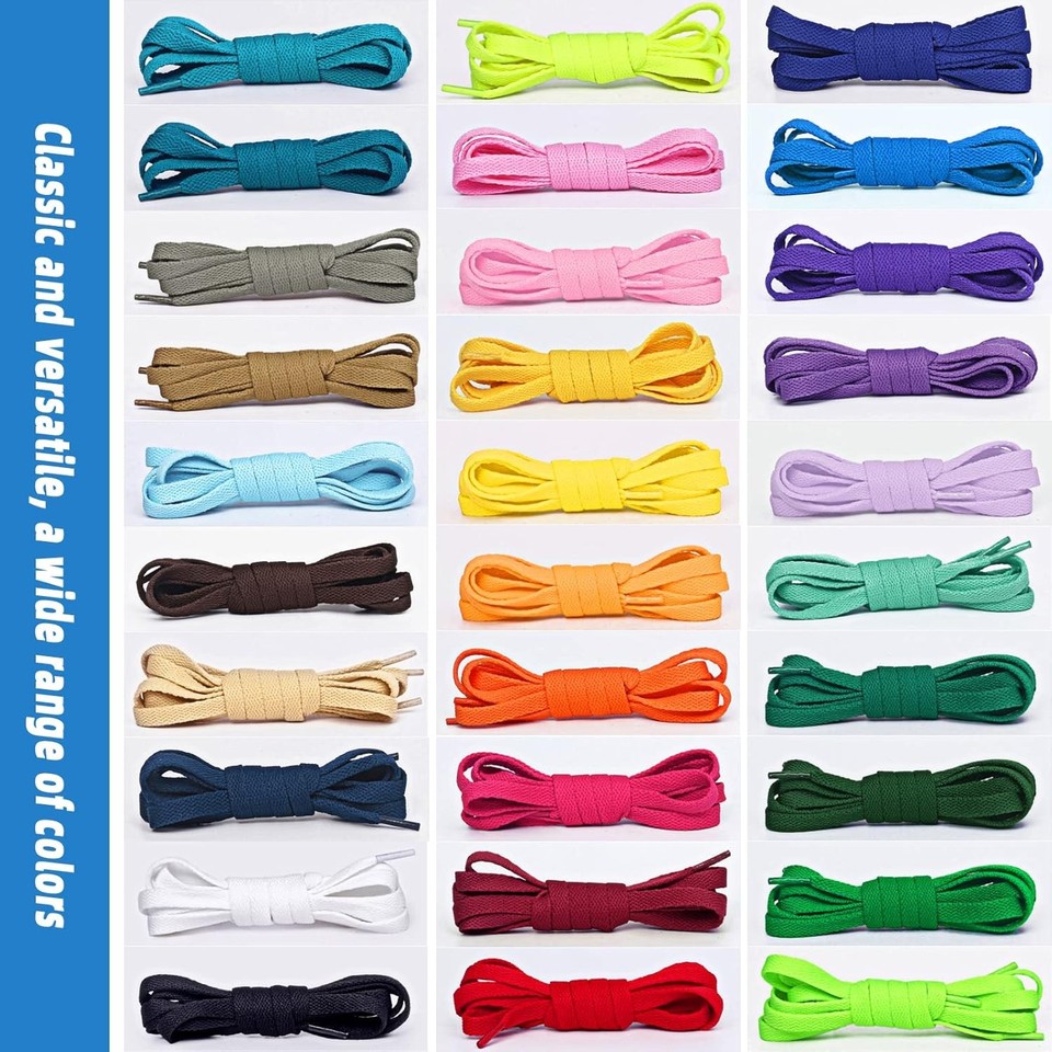 30 Pairs Flat Colored Shoe Laces, 31" 40" 47" 54" Shoelaces Shoe ...