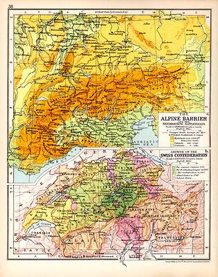 HISTORICAL MAP ALPINE BARRIER & BATTLEFIELDS GROWTH OF SWISS ...