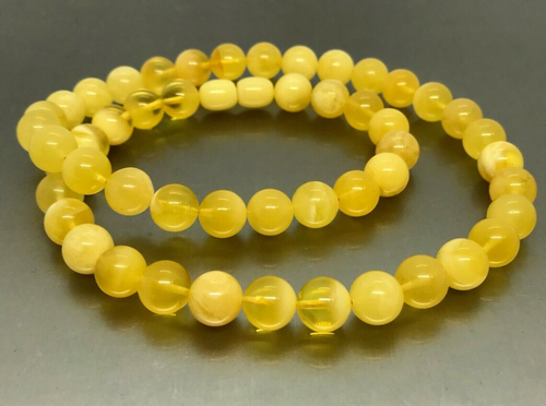AMBER NECKLACE Gift ROUND Beads Natural Baltic Amber Yellow Mat Opaque ...
