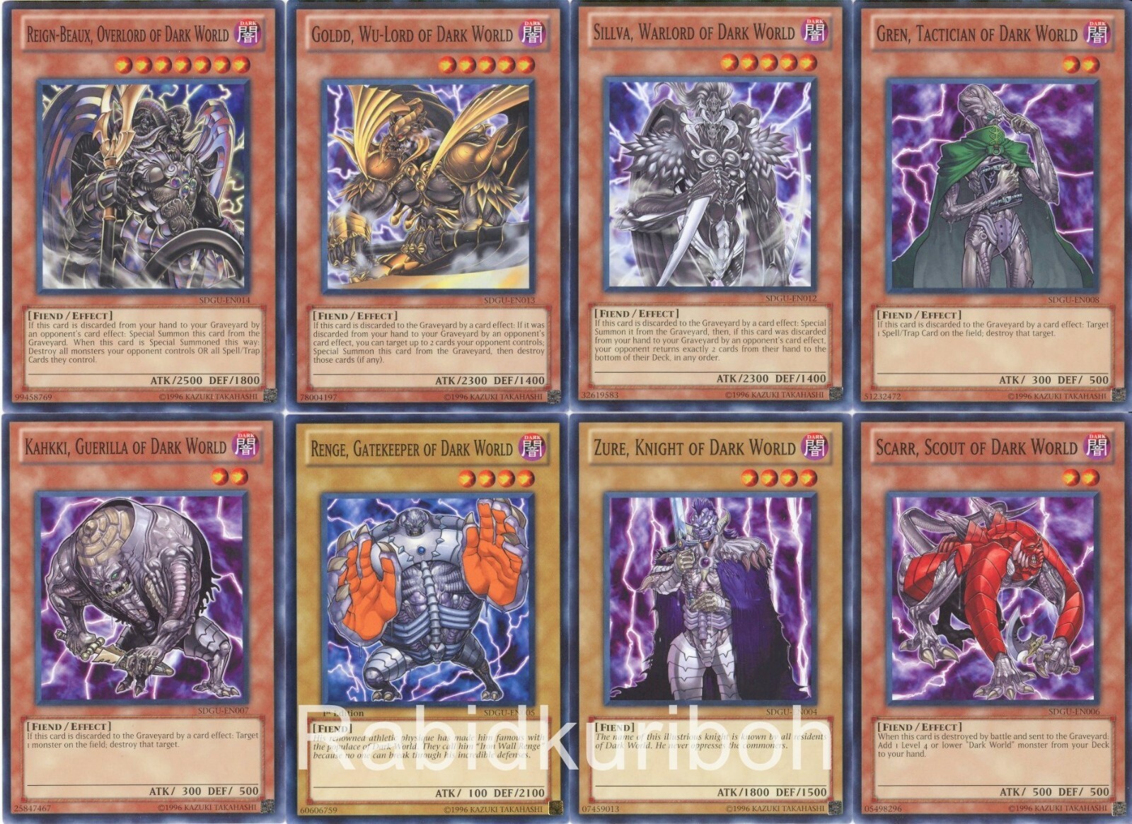 Yugioh Dark World Monster Set - Goldd Sillva Gren Scarr Kahkki Renge ...