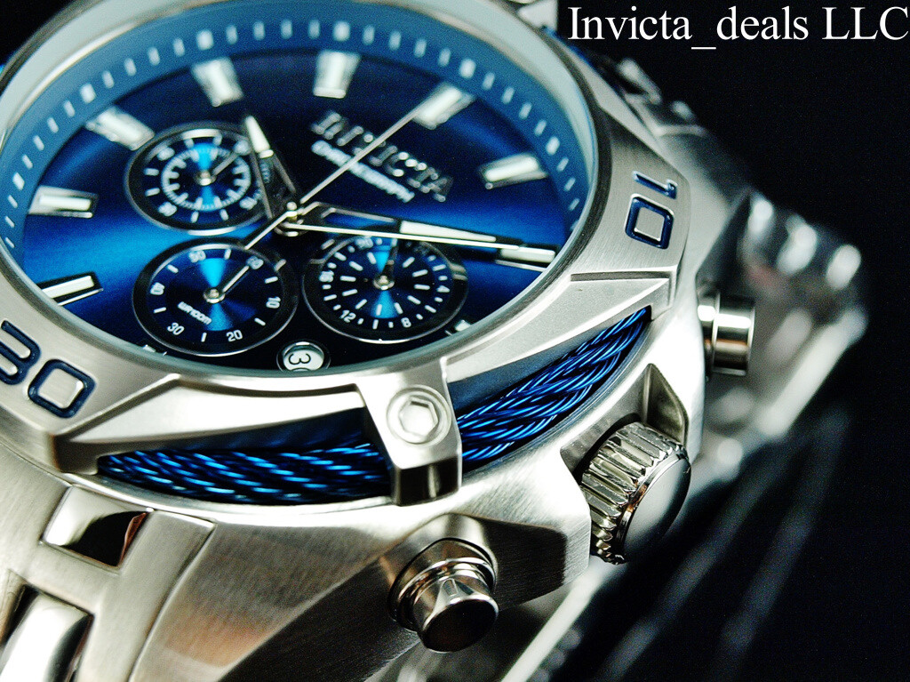 NEW Invicta Men's 52mm BOLT SCUBA Chronograph BLUE DIAL Silver Tone SS ...