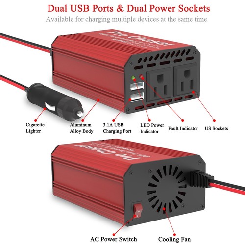 Pro Chaser 400W Power Inverters for Vehicles - DC 12v to 110v AC Car ...