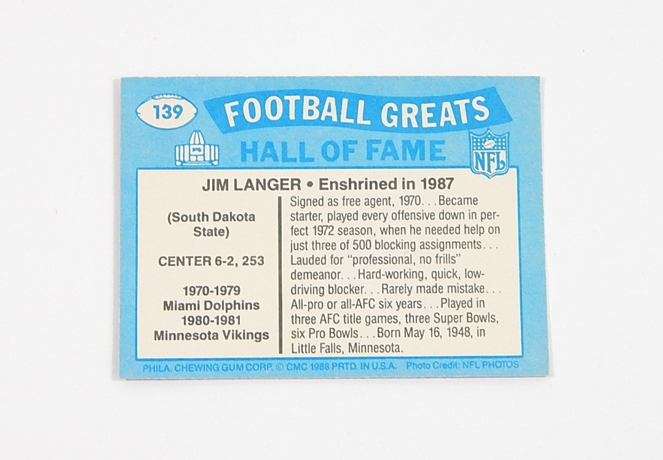 1988 Swell Football Greats Jim Langer #139 Signed On Card Auto | eBay