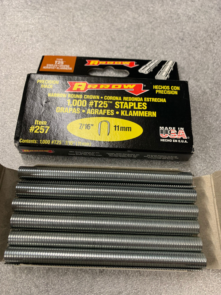 Arrow T25 Round Crown Staples 7/16" (11mm) for Wire & Cable Box of 1000 ...