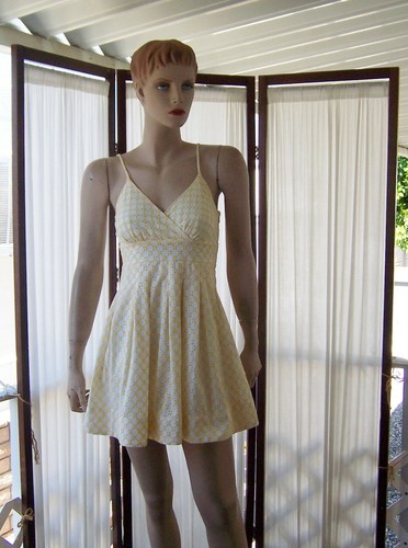 RUBBER DUCKY YELLOW WHITE EYELET EMPIRE X CROSS OVER SPAGHETTI STRAP ...
