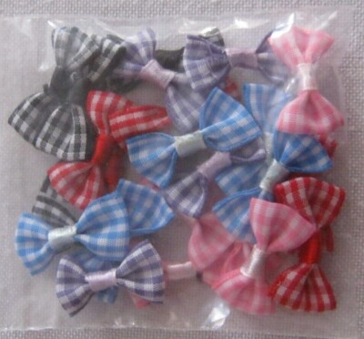 Gingham Check Ribbon Bows - Asst'd Col's. Pkt 25, App 24mm **NEW** FREE ...