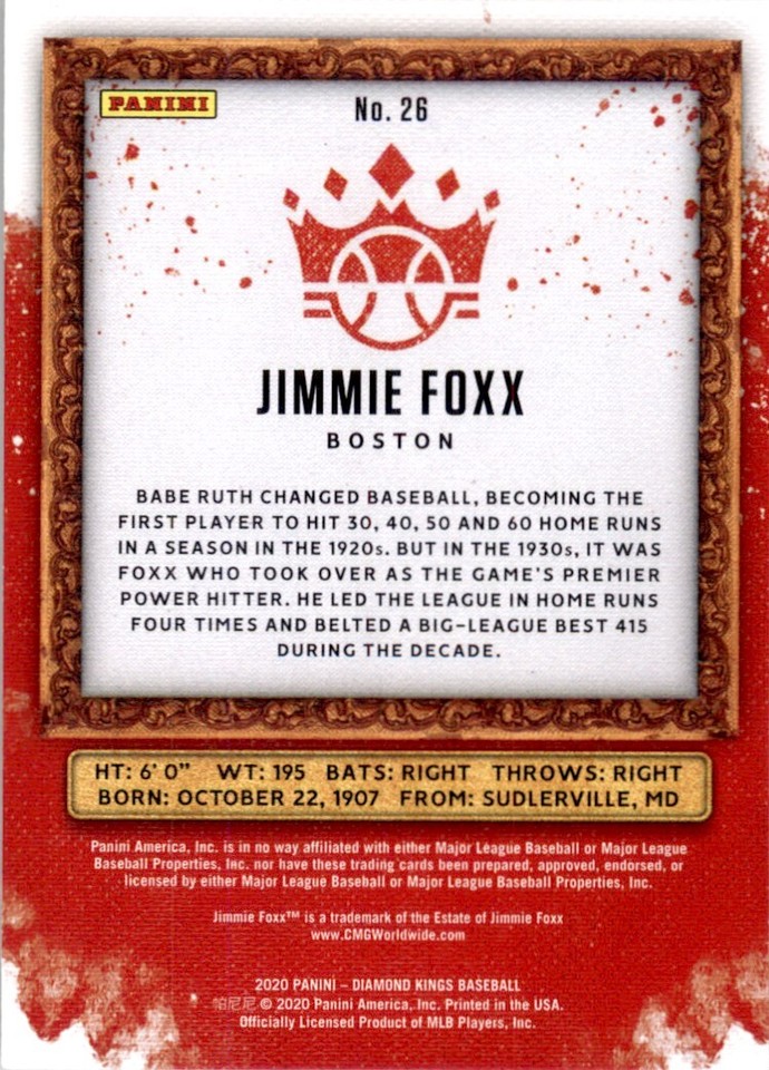 2020 Diamond Kings Jimmie Foxx Boston Red Sox #26 | eBay