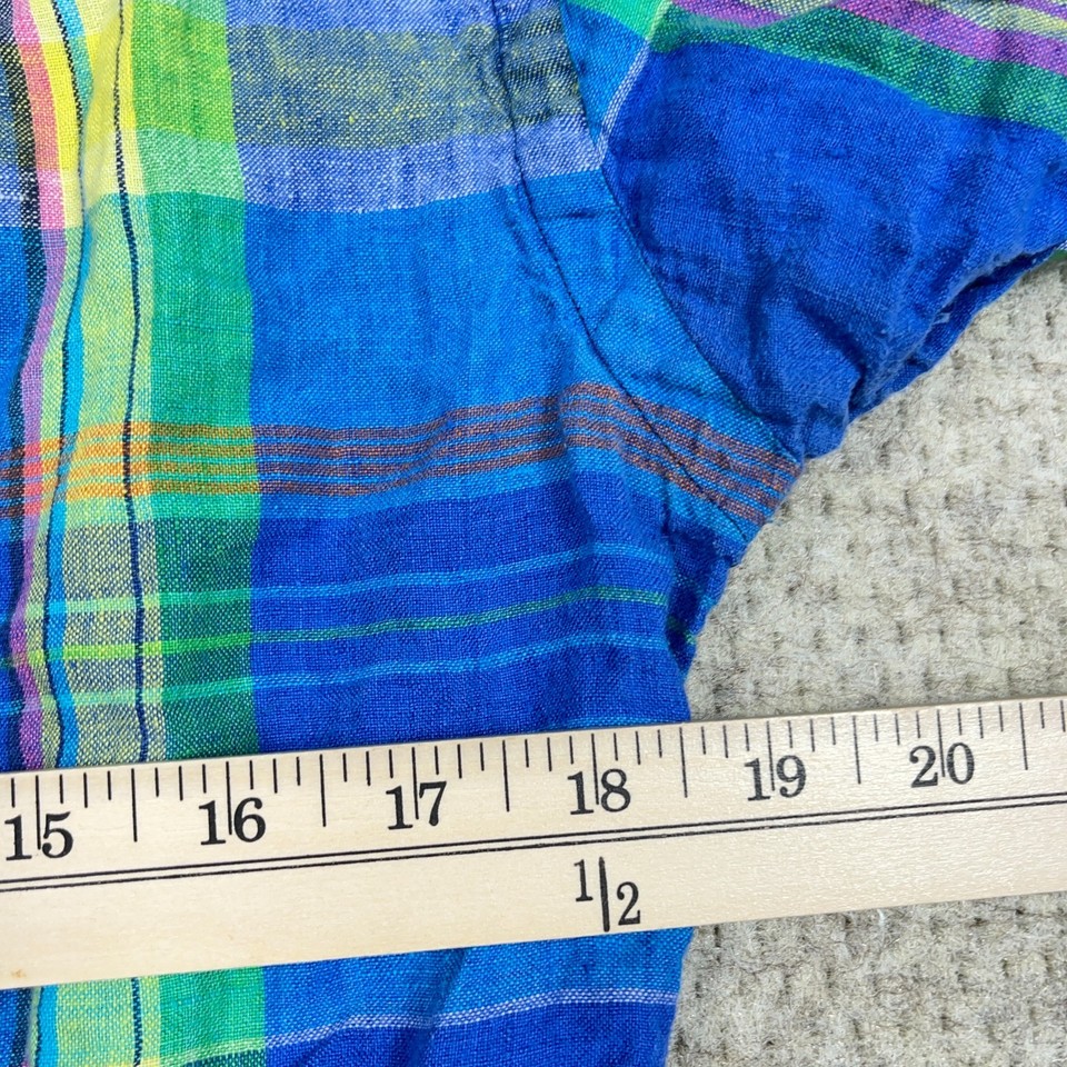 Ralph Lauren Linen Shirt Men Small Blue Yellow Button Up Tartan Madras ...