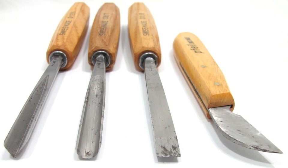 Pfeil Swiss Made Carving Chisel 4 Piece Set Gouge V Parting Chip Knife ...