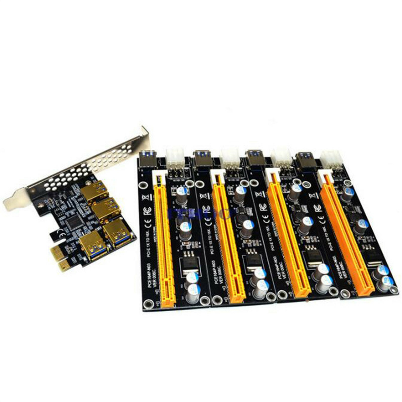 4 Ports PCIe Riser Adapter Board PCI-E 1x to 4 USB 3.0 PCI-E -Rabbet ...